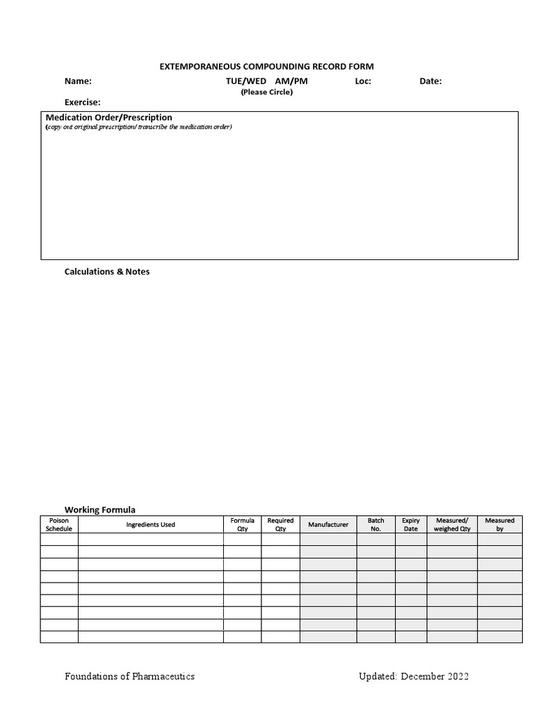 Compounding Record Form | PDF | Volume | Medical Prescription