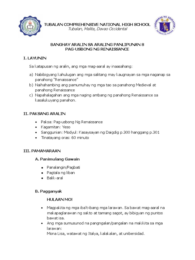 Lesson Plan 2 in Aral Pan | PDF