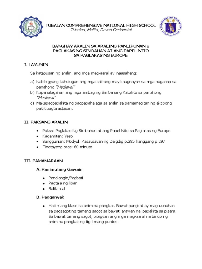 Lesson Plan 1 in Aral Pan | PDF