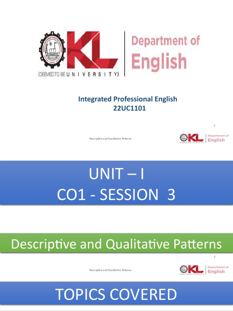 KLU - Eng - IP-UNIT 1 - SESSION 3 | PDF | Phrase | Verb