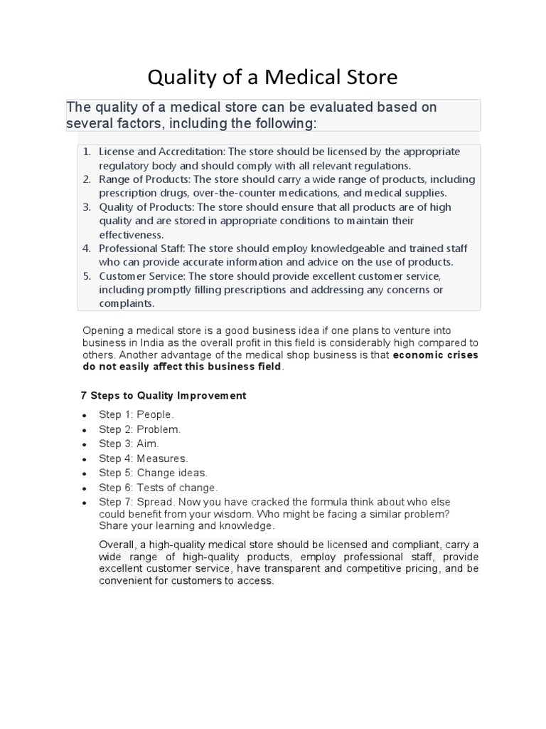 Evaluating Medical Store Quality Factors | PDF | Over The Counter Drug ...