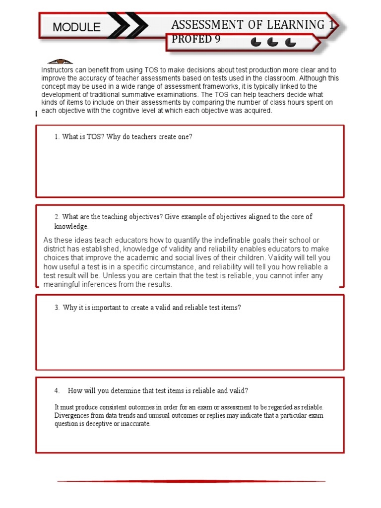 Understanding TOS and Test Validity | PDF | Educational Assessment ...