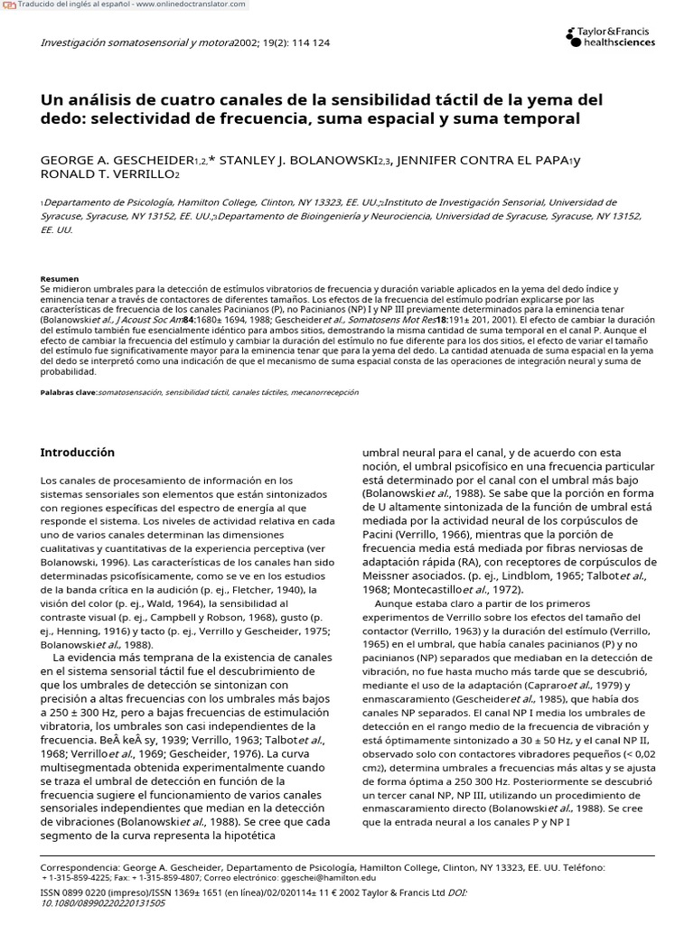 A Four-Channel Analysis of The Tactile Sensitivity of The Fingertip ...