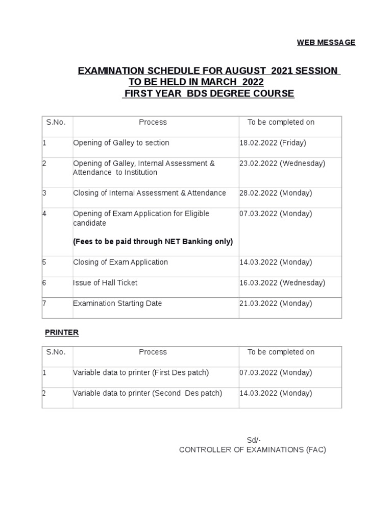 BDS-Exam-schedule | PDF