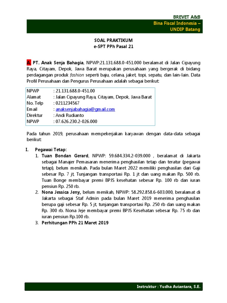 Soal Praktikum PPh21 | PDF