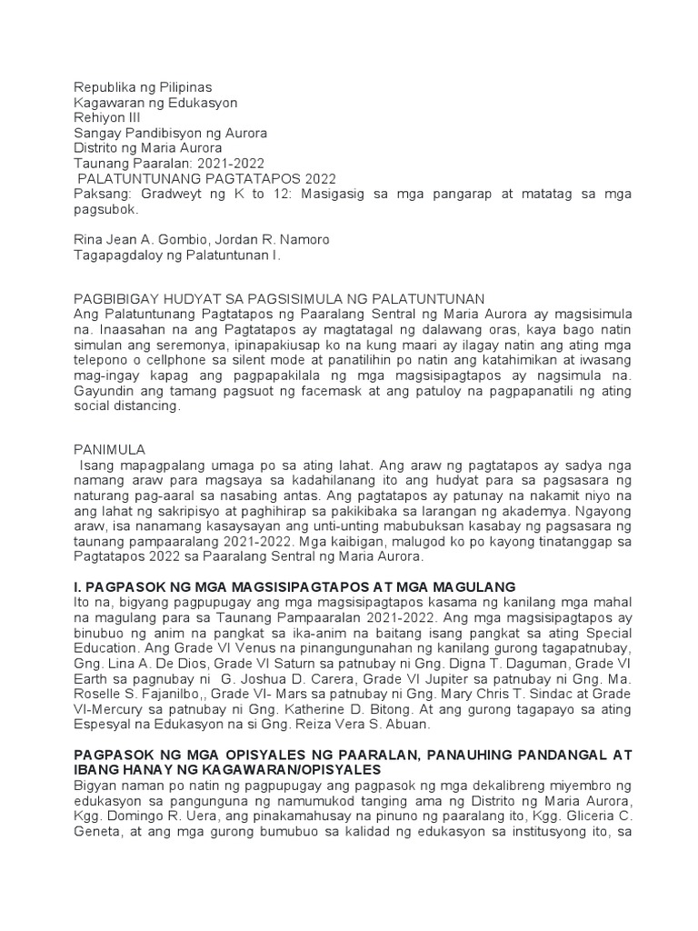 Emcee Script Graduation | PDF