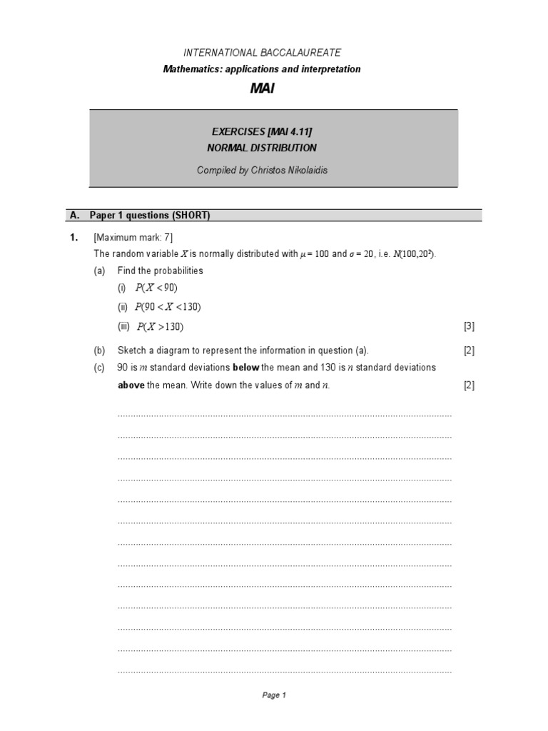 Normal Distribution Exercises for IB Math | PDF | Normal Distribution ...