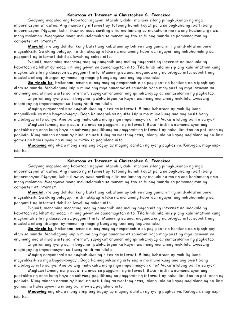 Kabataan at Internet Ni Christopher G | PDF