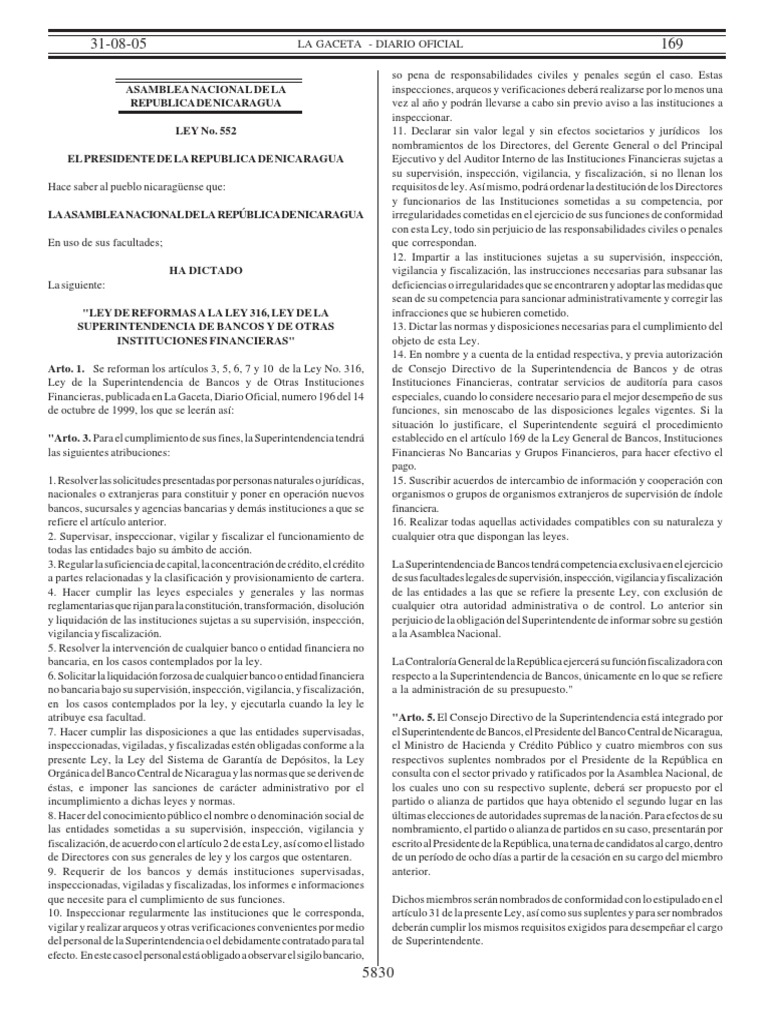 2005-08-03 - G - Ley No. 552, Ley de Reformas A La Ley No. 318, Ley de ...