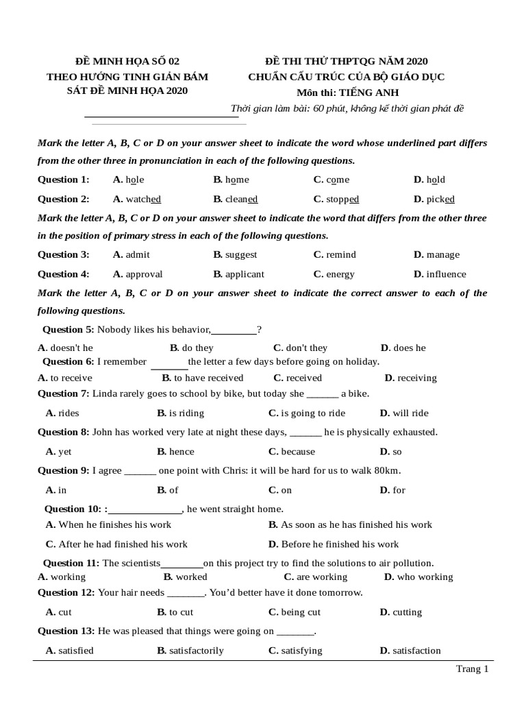 (123doc) - De-Thi-Minh-Hoa-Tieng-Anh-Thpt-Qg-Co-Dap-An-Giai-Chi-Tiet-1 | PDF | News