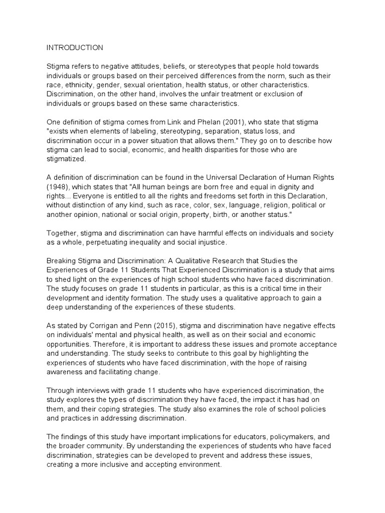 INTRODUCTION | PDF | Social Stigma | Discrimination