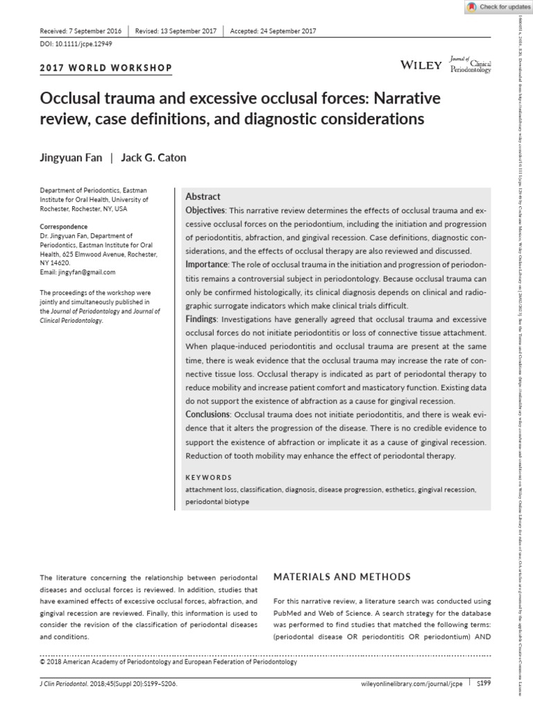 J Clinic Periodontology - 2018 - Fan - Occlusal Trauma and Excessive ... J Clinic Periodontology - 2018 - Fan - Occlusal Trauma and Excessive ...