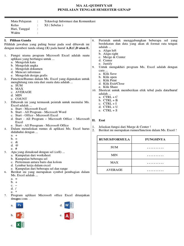 Soal Utama PTS TIK Kelas XI | PDF