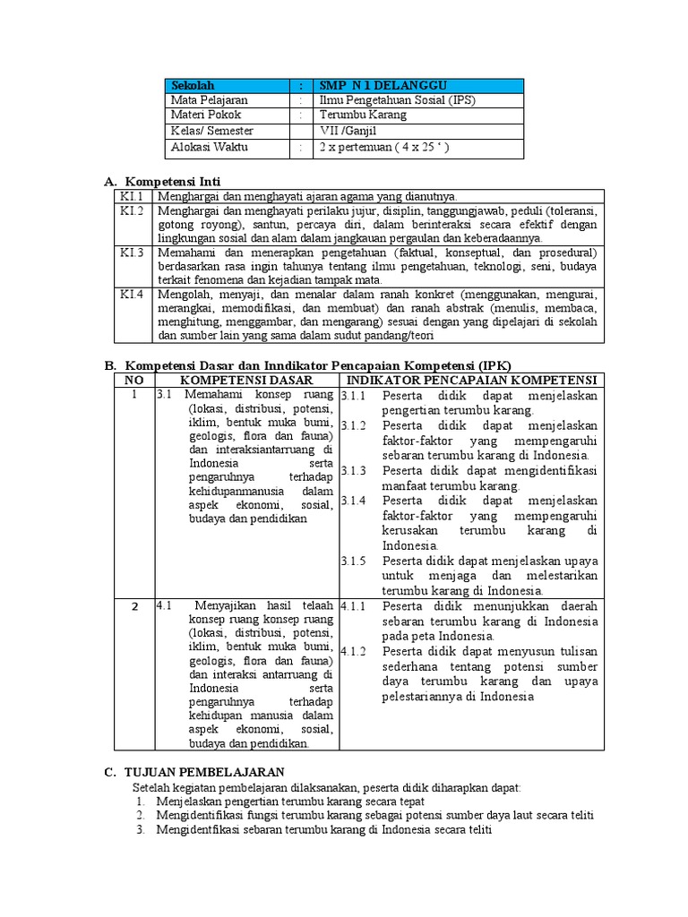 RPP Terumbu Karang | PDF
