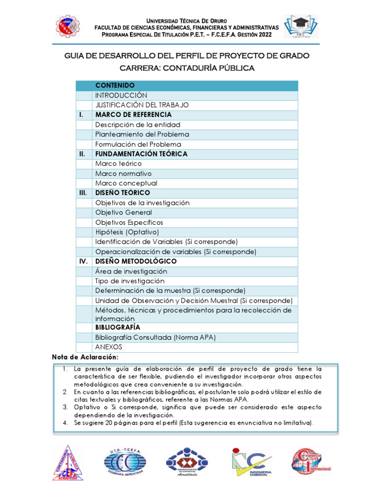 Guia de Desarrollo - Perfil de Proyecto de Grado Contaduría Pública | PDF