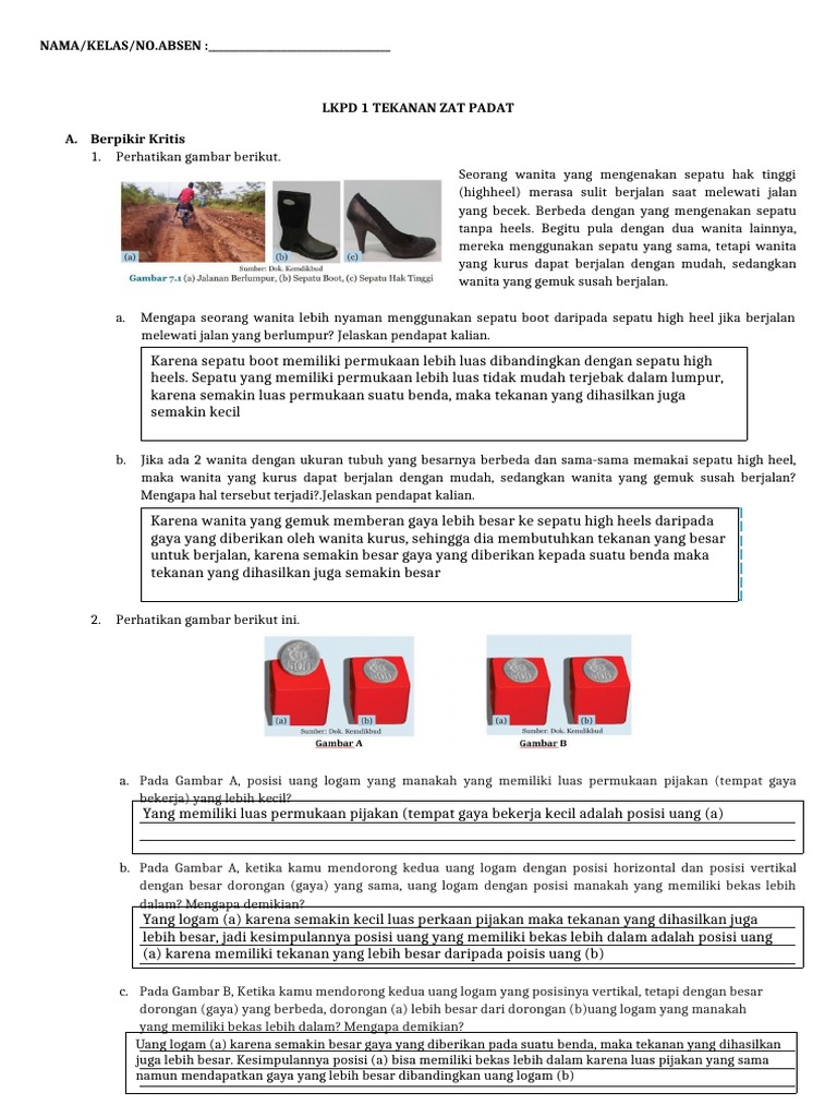 8K - 19 - LKPD Ipa Bab 8 (Tekanan Zat Padat) | PDF