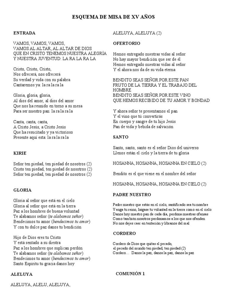 Esquema de Misa para XV Años | PDF | eucaristía | Cristo (título)