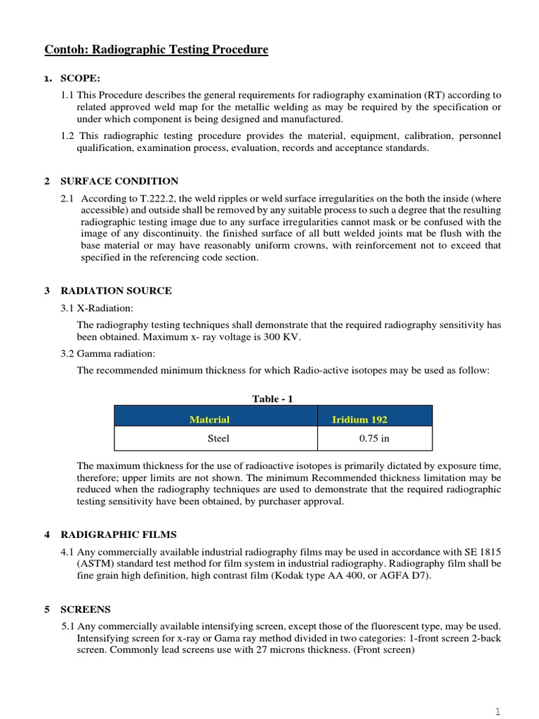 Radiographic Testing Procedure Guide | PDF | Radiography | Welding
