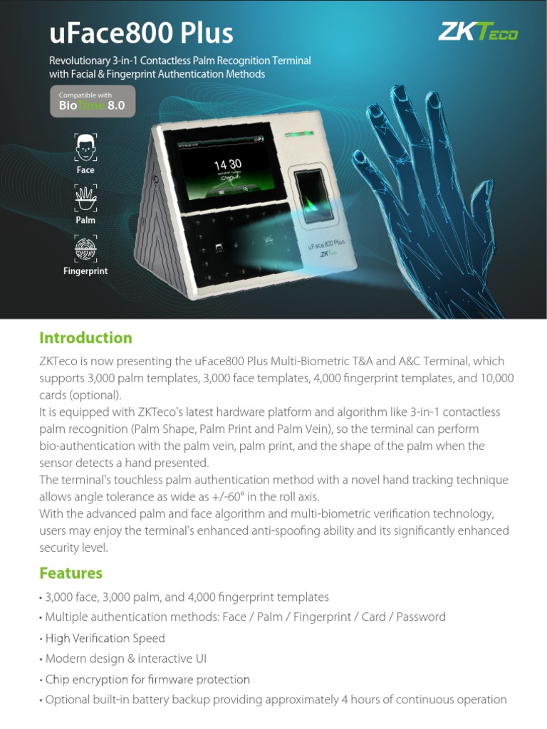 uFace800+Plus Leaflet PDF | Download Free PDF | Access Control ...
