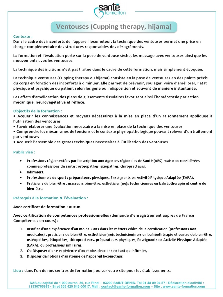 Formation Ventouses : Techniques et Applications | PDF | Massage | Chiropratique