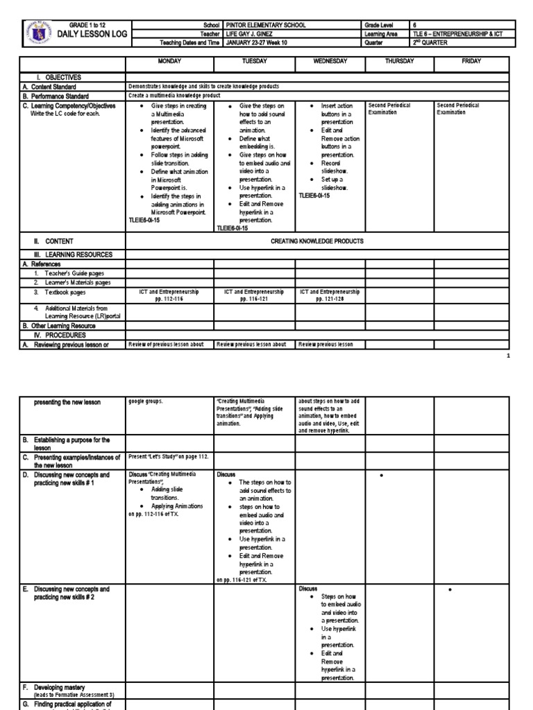 DLL Tle-Ict Week 10 | PDF | Multimedia | Learning