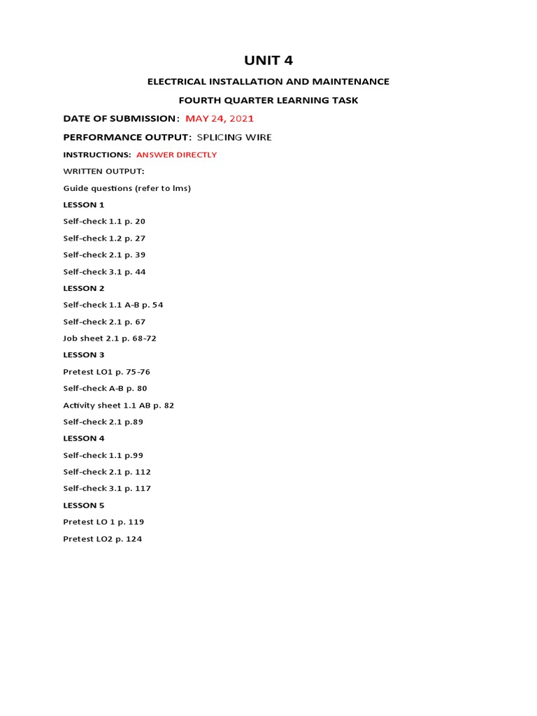 FOURTH QUARTER Learning Task Electrical Installatio | PDF