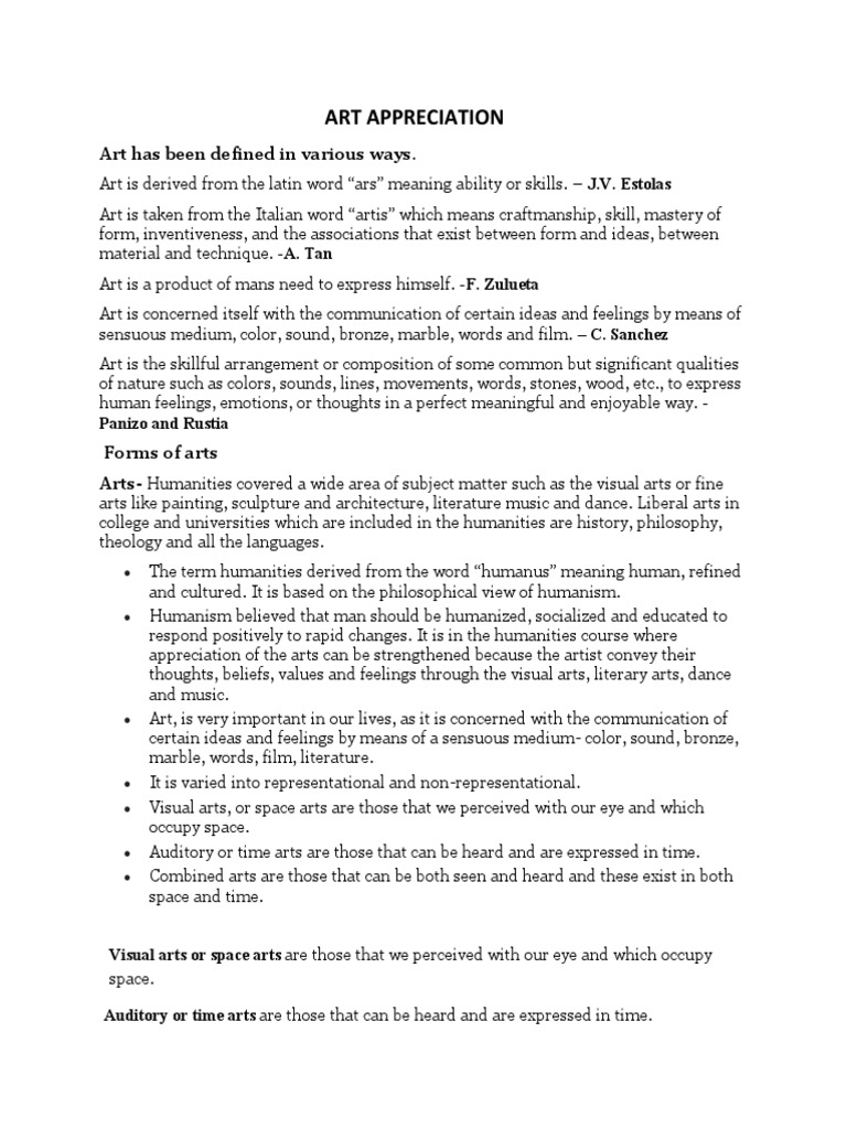 Art Appreciation | PDF | The Arts | Composition (Visual Arts)