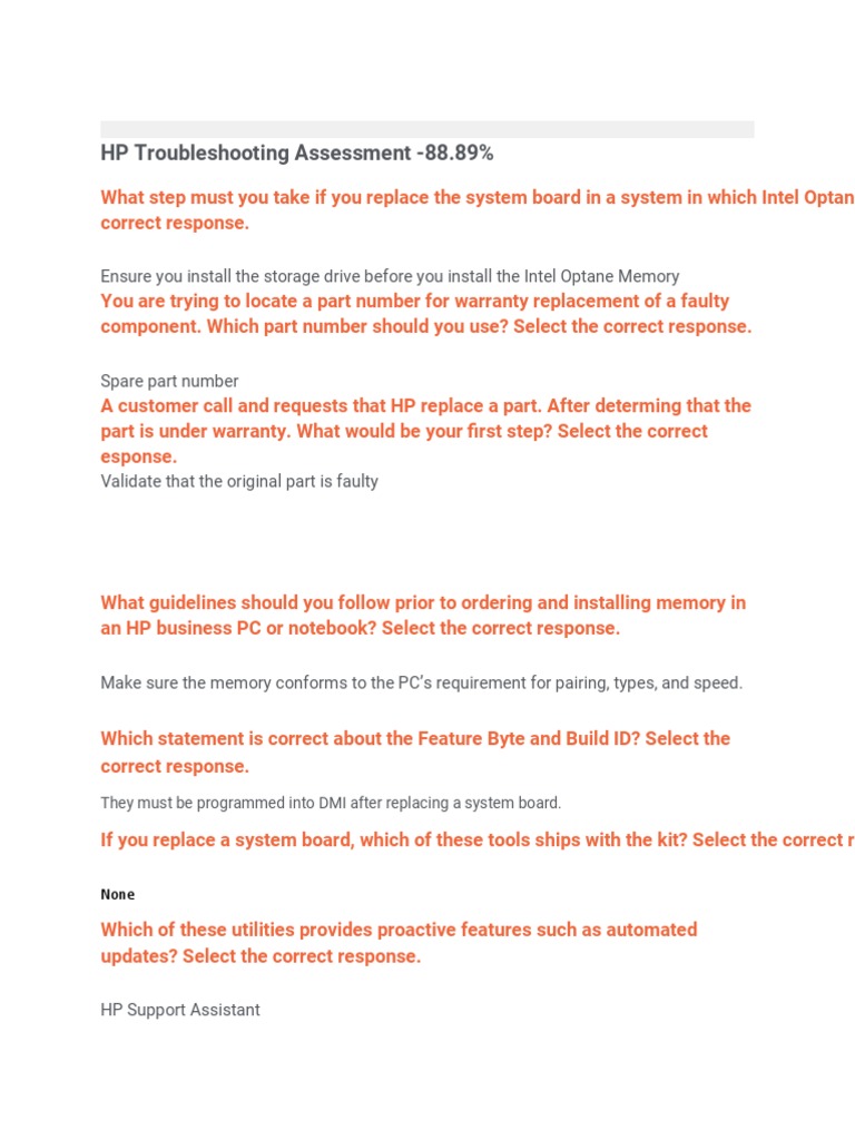 HP Troubleshooting Assessment - 88.89 | PDF | Personal Computers ...