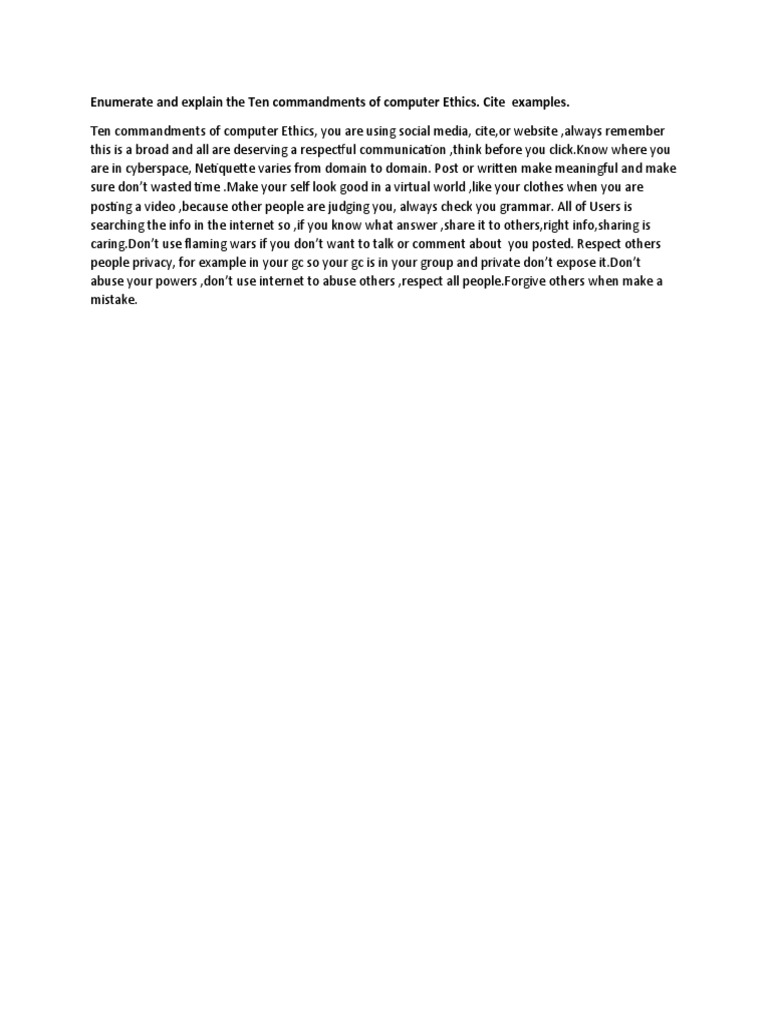 Enumerate and Explain The Ten Commandments of Computer Ethics | PDF