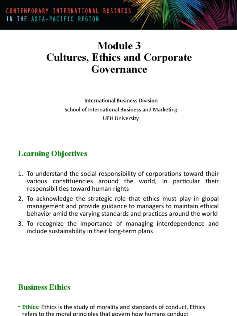 Module 3 Cultures, Ethics and Corporate Governance | PDF | Corporate Social Responsibility ...