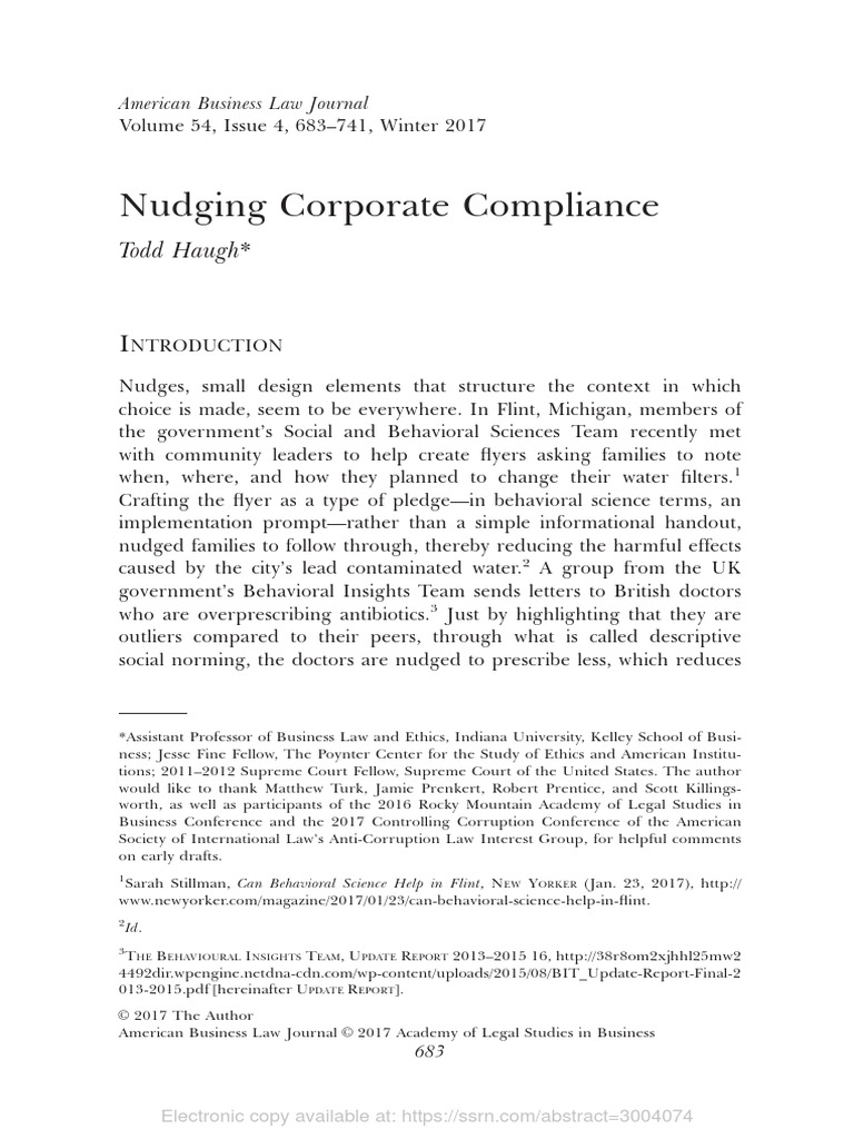 Nudging For Be Compliance Pdf Behavioral Economics Thought