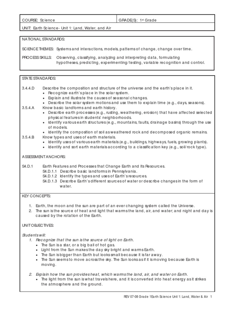 Grade 1 Earth Science: Land, Water, Air | PDF | Meteorology | Weather