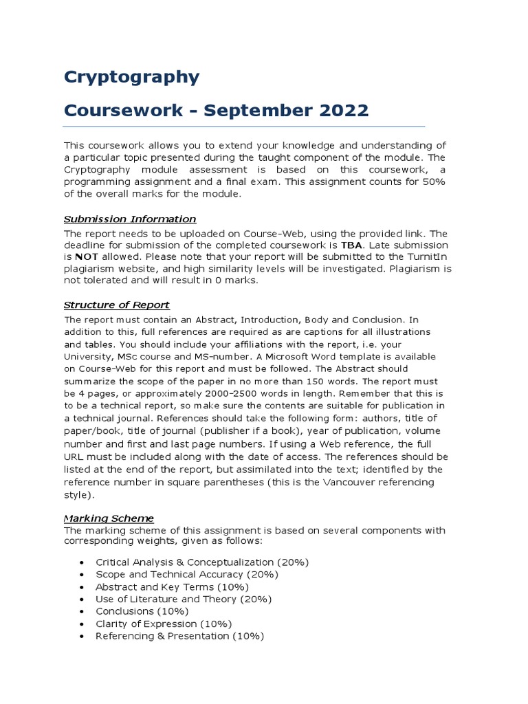 Cryptography Coursework Guidelines 2022 | PDF | Cryptography ...