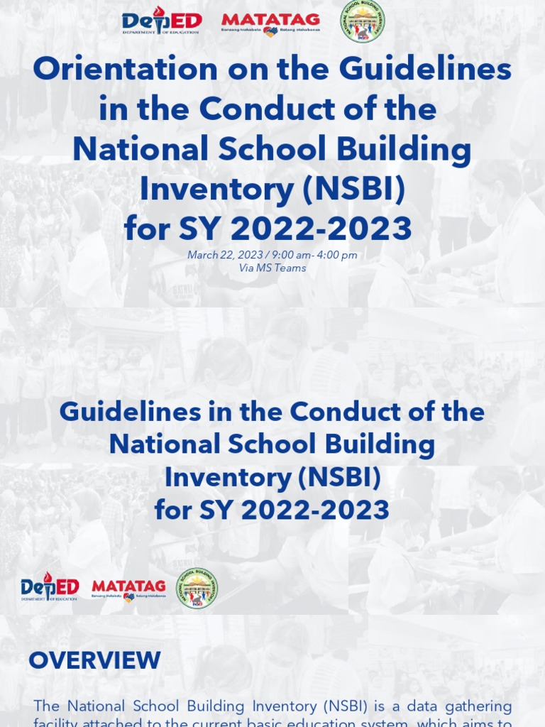 (PRESENTATION) Orientation On The Guidelines in The Conduct of NSBI SY 2022-2023 PDF | PDF ...
