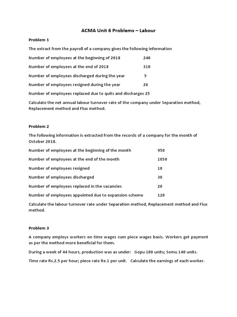 ACMA Unit 6 Problems - Labour PDF | PDF | Piece Work | Employment
