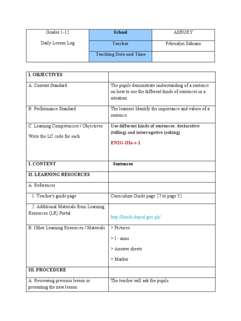 Grade 2 Lesson Plan | PDF | Teachers | Question