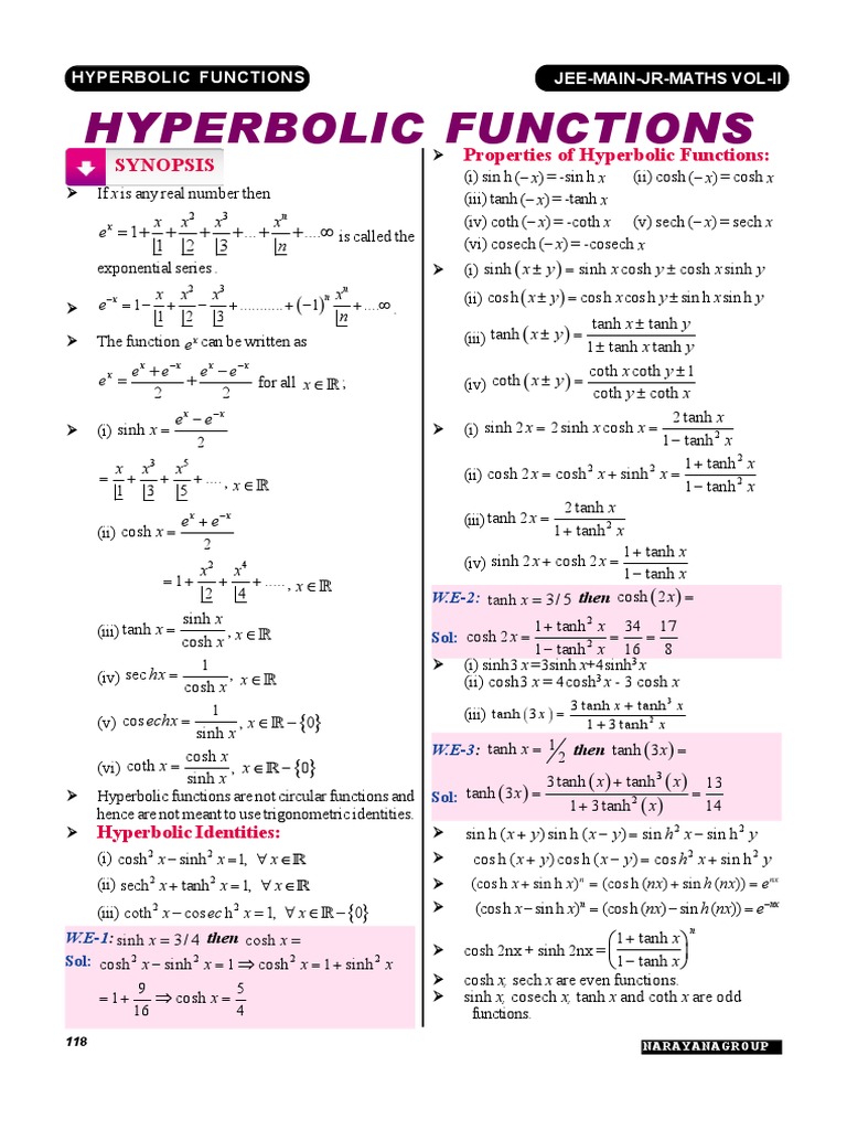 XI - Maths - Chapter 11 - HYPERBOLIC FUNCTIONS (118-126) | PDF ...