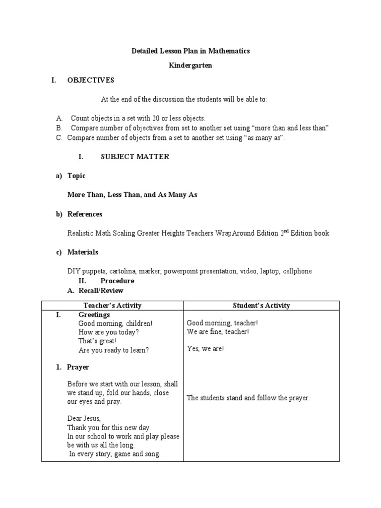 Detailed Lesson Plan in Kinder Mathematics For DEMo PT (AutoRecovered ...