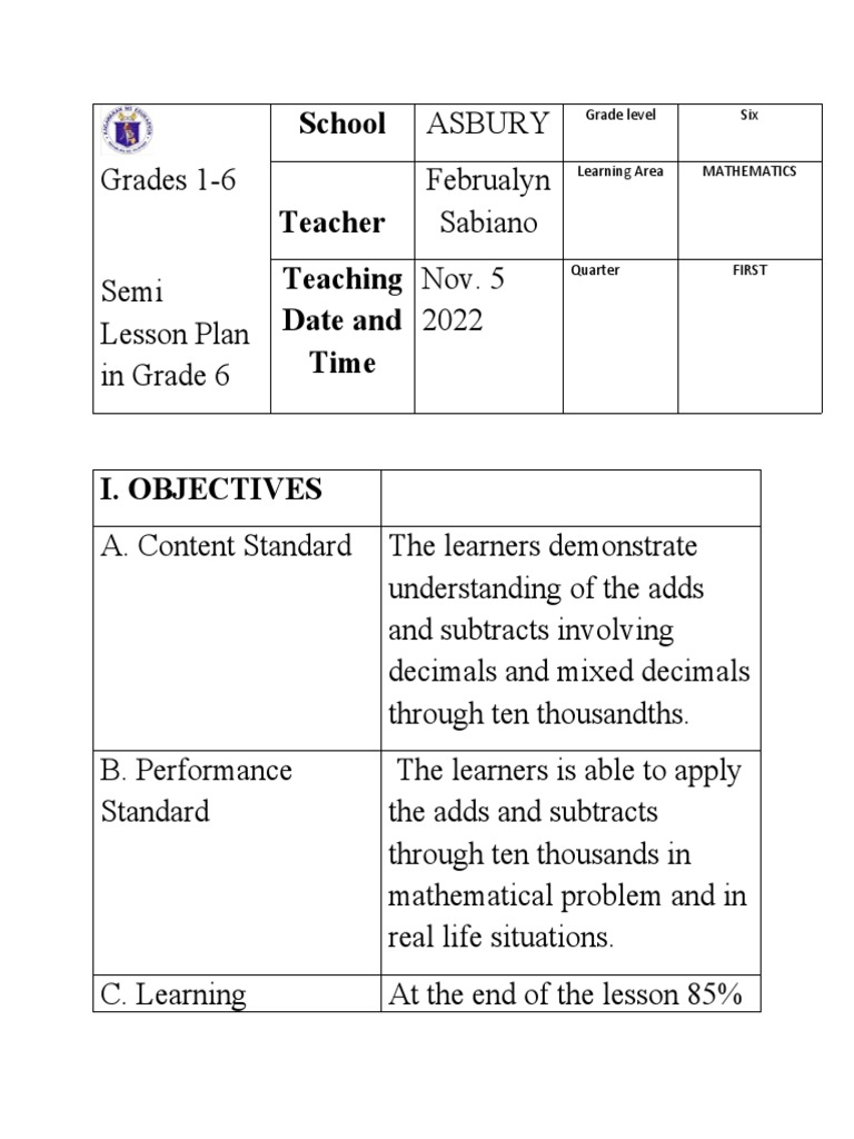 Lesson plan in Mathematics | PDF | Teachers | Communication