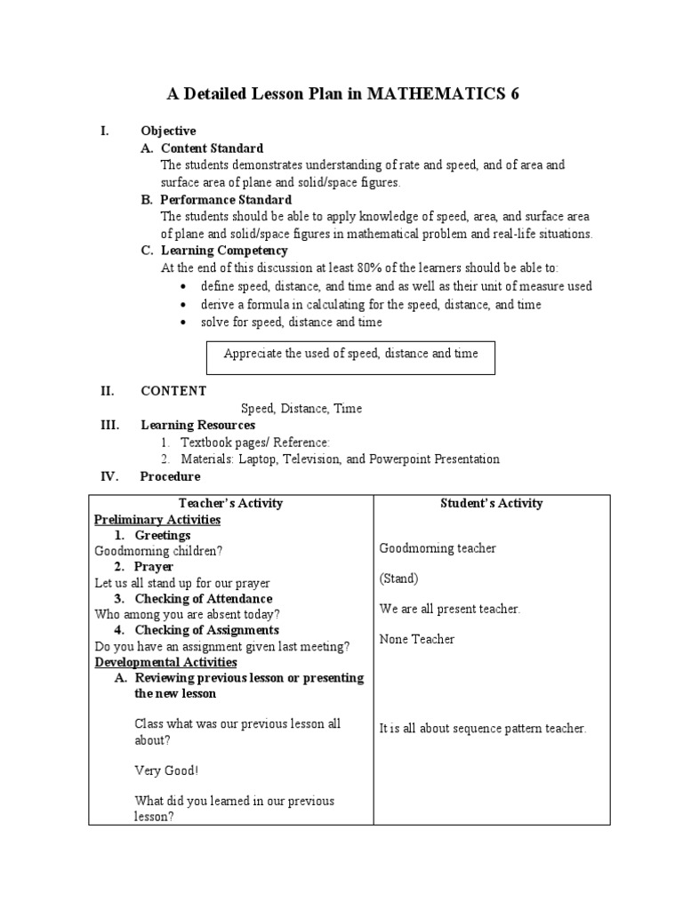 Speed, Distance, and Time Lesson Plan | PDF | Speed | Distance