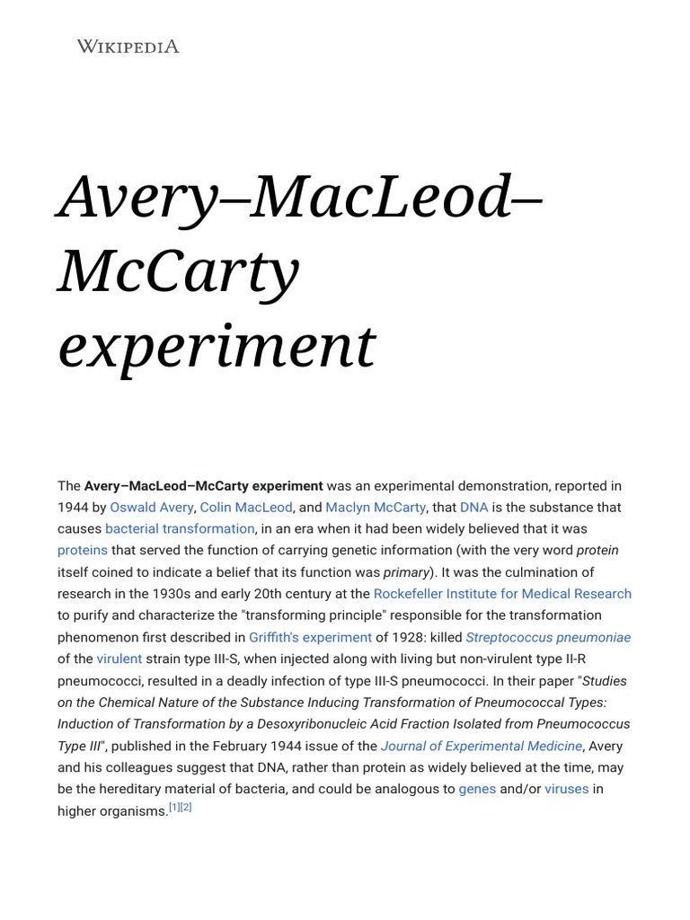Avery-MacLeod-McCarty Experiment | PDF