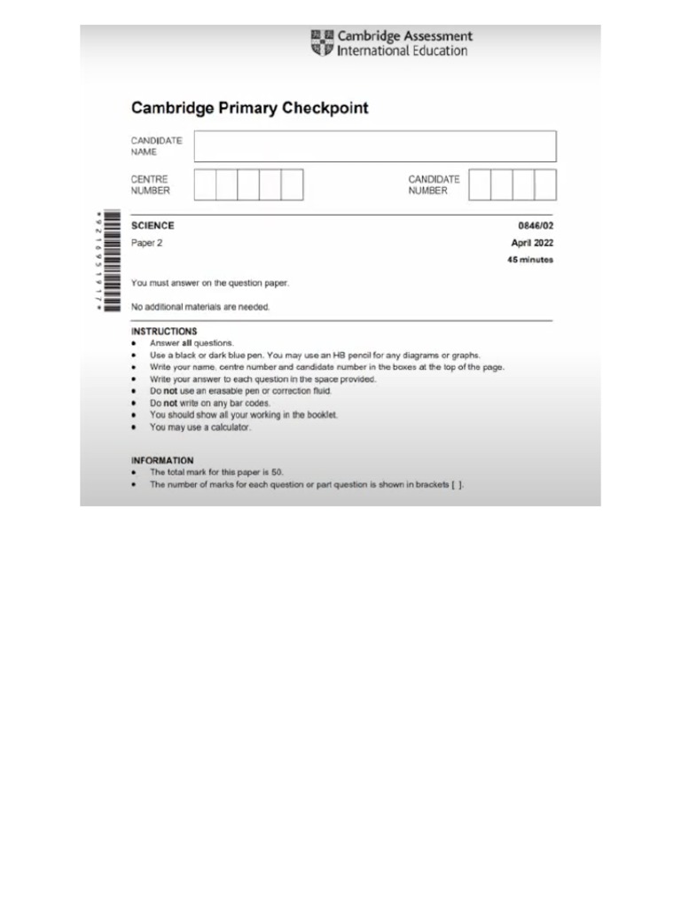 Science Checkpoint Primary 0846 April 01 Paper 2 | PDF