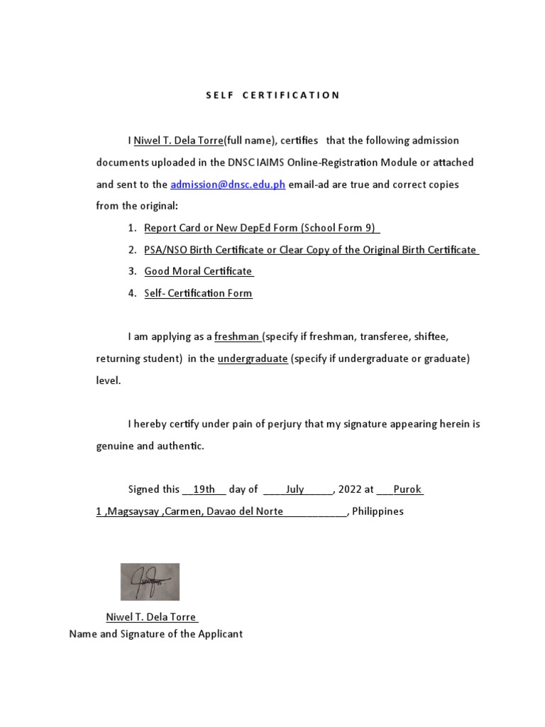 Self Certification | PDF
