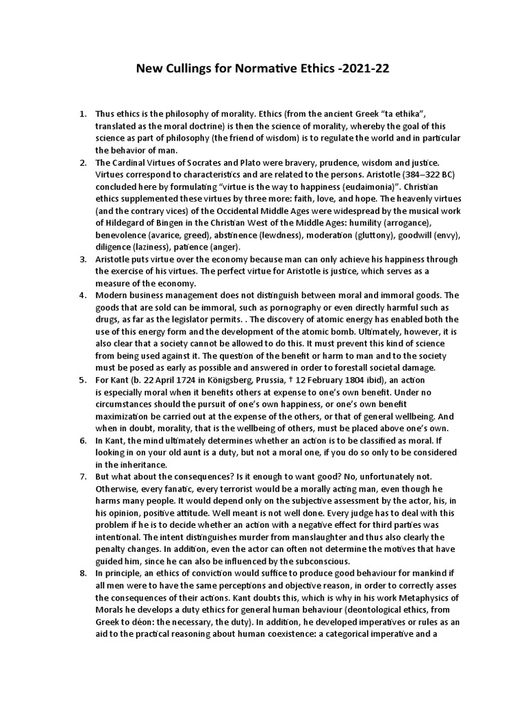 New Cullings For Ethics-2021-22 | PDF | Utilitarianism | Virtue