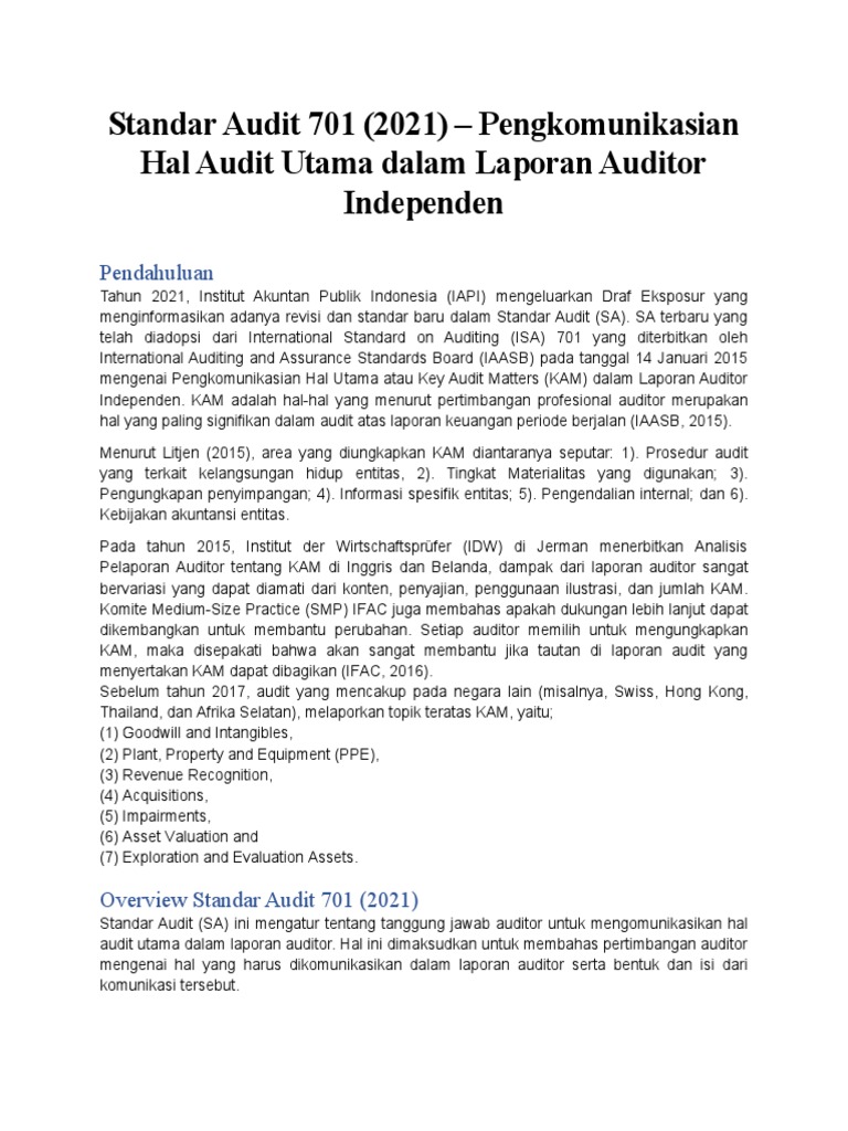Pengkomunikasian Hal Audit Utama SA 701 | PDF