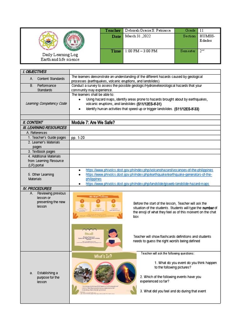 COT DLL Module 7 Are We Safe | PDF | Emergency Management | Teachers
