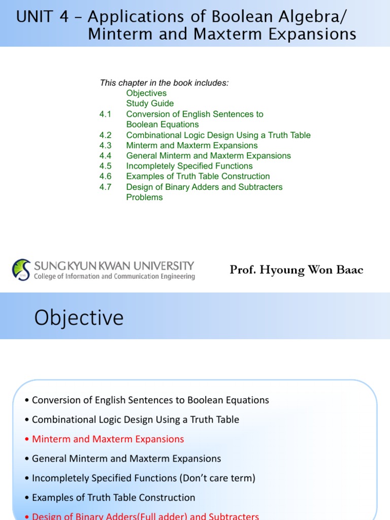 UNIT4 - Applications of Boolean Algebra Minterm and Maxterm Expansions PDF | PDF | Boolean ...