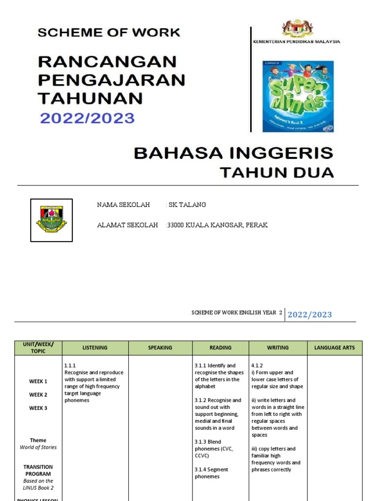 RPT English Year 2 2022-2023 | PDF | English Language | Word