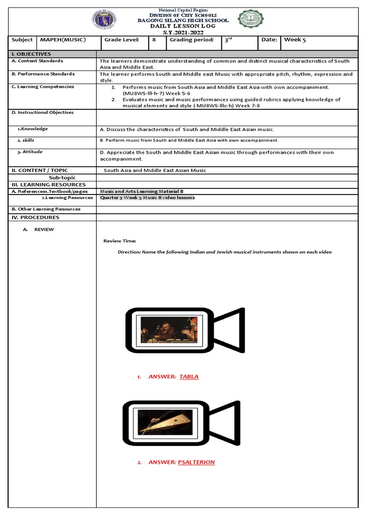 DLL Week 5 MUSIC Q3 | PDF | Learning | Cognition