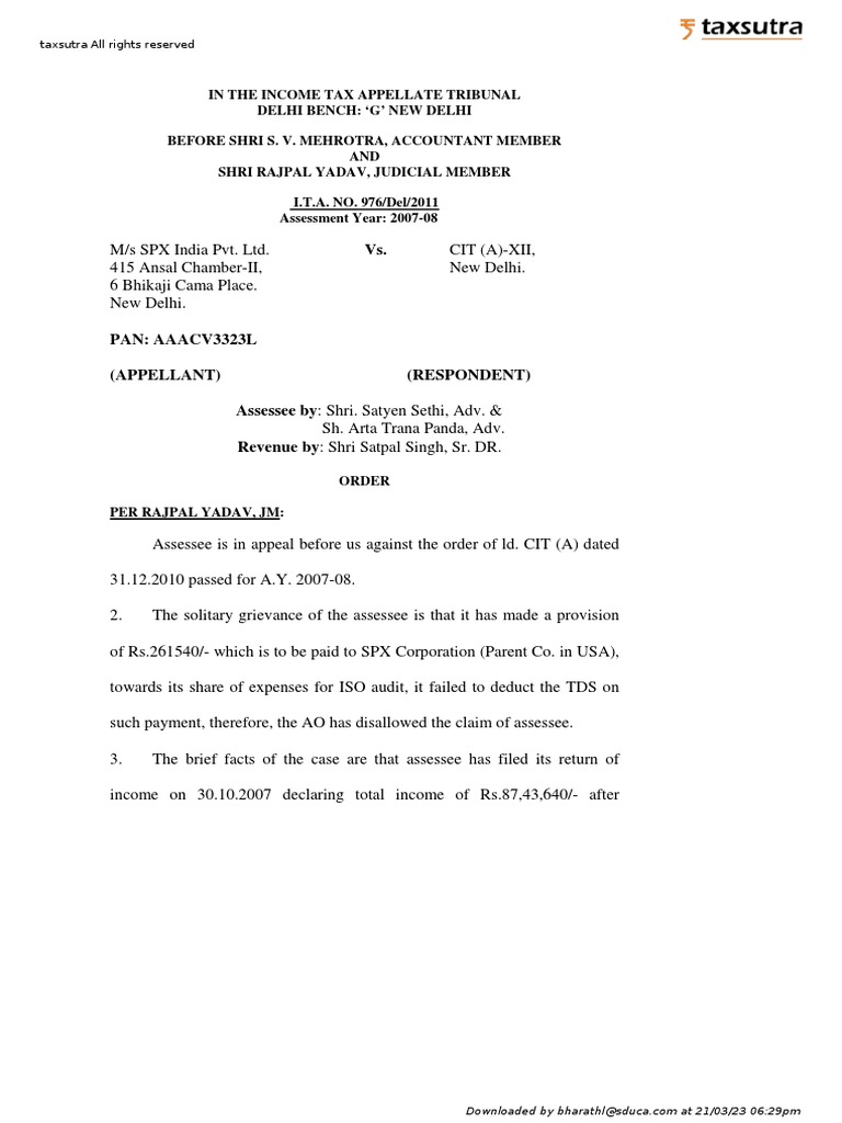 TS 333 ITAT 2013DEL TS 333 ITAT 2013DEL SPX India PVT LTD | PDF ...